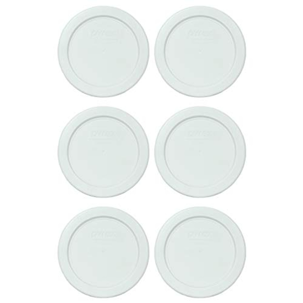 Pyrex 7202-PC White Round Plastic Food Storage Replacement Lid, Made in USA - 6 Pack