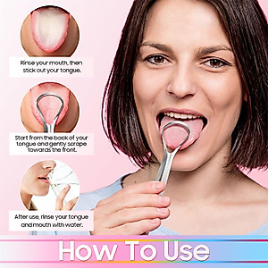 Tongue Scraper for Adults, Tongue Scraper Stainless Steel, Tongue Cleaning Fight Bad Breath Treatment for Oral Care, Free Breath Tongue Brush Travel Friendly BPA Free (2 Packs)