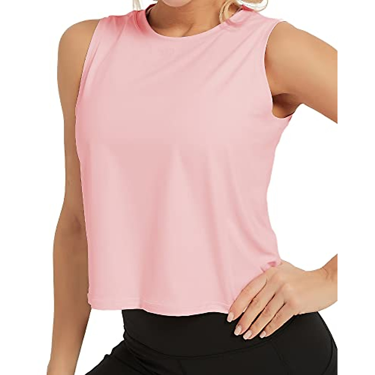 Stelle Women's Workout Tops Sleeveless Yoga Tank Tops Running Gym Crop Tops (Pink,M)