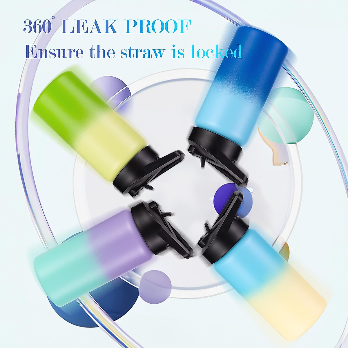 Kids Water Bottle with Straw Lid & Handle, 4 Pack 16oz Personalized Water Bottles Bulk, Dishwasher Safe, Leak Proof DIY Gift for Girls Boys to School Sports Travel Camping, Mixed Gradient Color Set