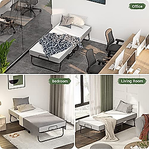 Unikito Folding Bed with Mattress for Adults, Portable Rollaway Guest Bed, Cot Size Foldable Bed with 5 Inch Memory Foam Mattress and Metal Frame, Roll Away Bed Storage Cover Included, 75 x 31 Inch
