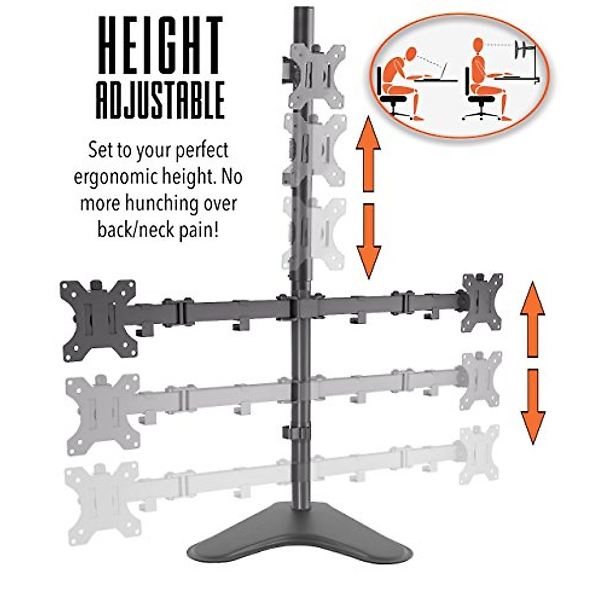 Stand Steady Triple Monitor Desk Stand with Tabletop Base, for Home or Office Use, Height Adjustable Computer Monitor Stand with Full Articulation VESA Mounts, Fits Most LCD/LED Monitors 13-32 Inches