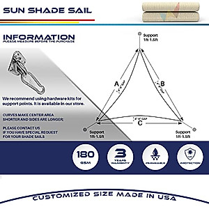 Windscreen4less Equilateral Triangle Sun Shade Sail Canopy 12' x 12' x 12' in Beige with Commercial Grade for Patio Lawn Garden Outdoor Facility and Activities - Customized