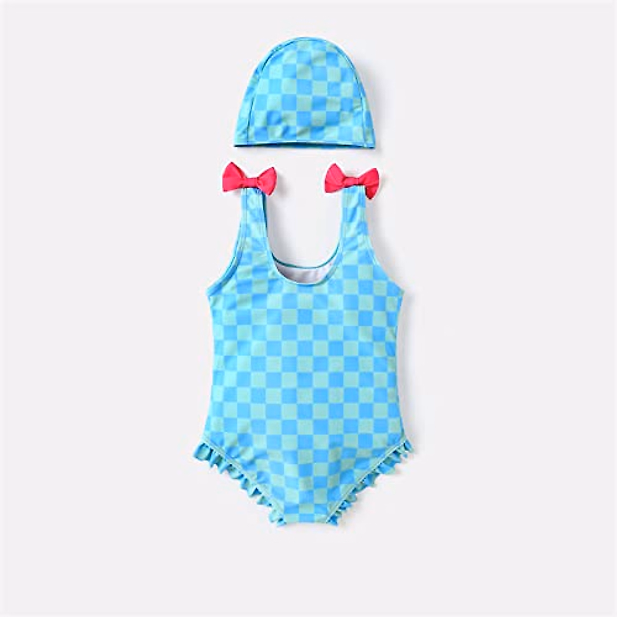 L.O.L.Surprise! Kid Girl Character Doll Sleeveless Ruffle Swimwear Bow Straps Floral One-Piece Swimsuit with Swim Hat Light Blue 9-10Years