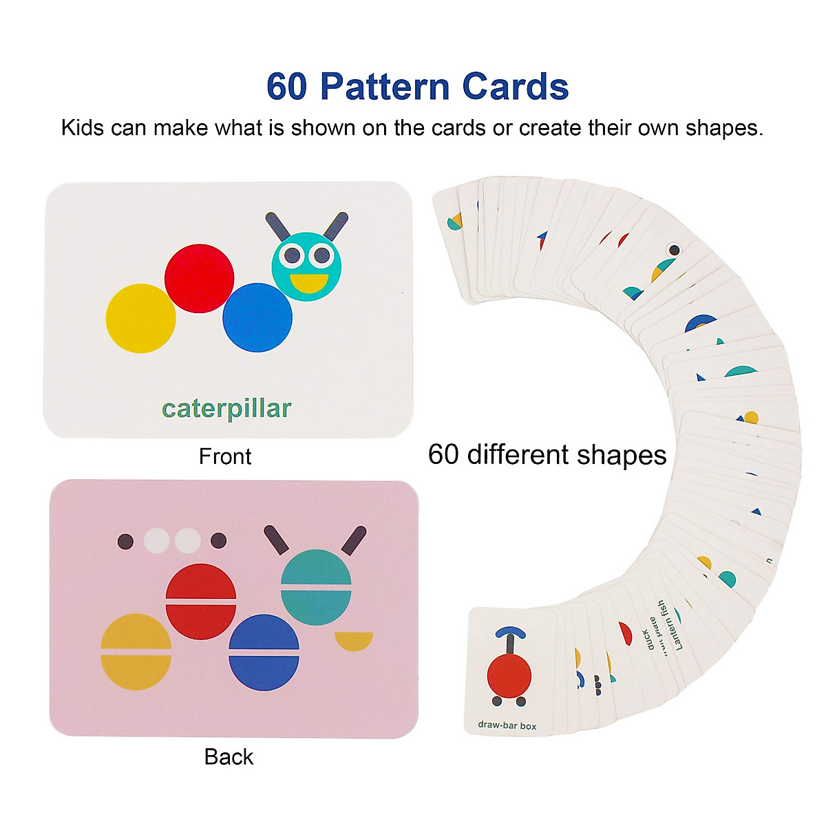 FLYINGSEEDS Wooden Pattern Blocks Animals Jigsaw Puzzle Sorting and Stacking Games Montessori Educational Toys for Toddlers Kids Aged 3+ Years Old (36 Shape Pieces & 60 Design Cards)