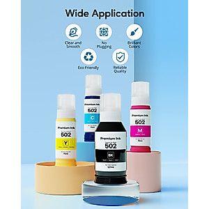 502 High Capacity Compatible Refill Ink Bottle Replacement for Epson 502 Ink Refill Bottles (Not Sublimation Ink) Use for EcoTank ET-2850 ET-3830 ET-3850 ET-2760 ET-3760 ET-15000 Printer (4 Bottles)