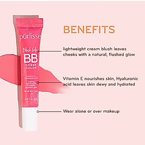 purlisse Blush Glow BB Cheek Color: Cruelty-free & clean, Paraben & Sulfate-free, Cream blush, Long lasting, Vitamin E hydrates | Sweet Rose 0.34oz