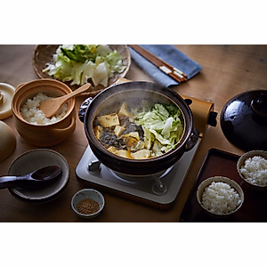 Japanese Clay Pot Donabe, 2300ml, for 3-4 People, Black, Product of Mie, Japan