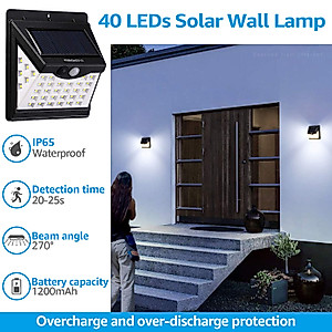 TORCHSTAR 40 LED Solar Lights Outdoor, Waterproof Motion Sensor Light, Cordless Security Lighting for Driveway, Patio, Garage, Porch, 6500K Pure White, Black, Pack of 4