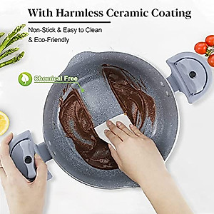 ROSSETTO Multipurpose Pasta Pot with Strainer Lid, 5 Quart Aluminum Stock Pot Spaghetti Pot, Ceramic Coating, PFOA free, Tempered Glass Lid and Twist-Lock Handle Dishwasher Safe, Blue