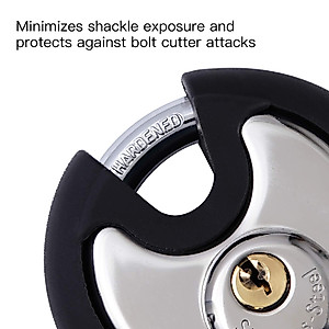 DAYGOS Outdoor Padlock for Storage Unit, Waterproof Stainless Steel Disc Lock with Rubber Bumper for Sheds,Gate and Fence, Heavy Duty Discus Keyed Pad Lock (3/8-Inch Shackle)