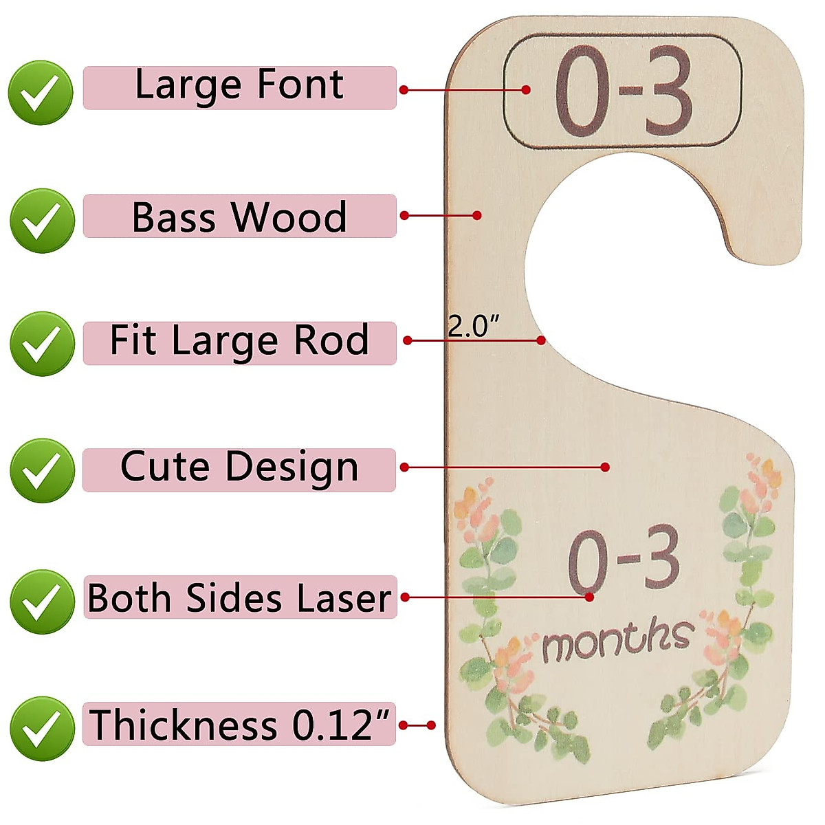 Dabancy Wooden Baby Closet Dividers - Set of 10 from Newborn to Toddler and 2 Blanks with Velvet Bag,Wooden Nursery Closet Dividers for Baby Clothes- [box]