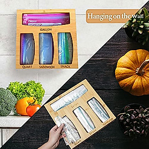 TILB Ziplock Bag Storage Organizer,Bamboo Baggie Organizer Dispenser for Drawer,Plastic Bag Organizer for Drawer Compatible With Gallon,Quart,Sandwich,Snack Bags