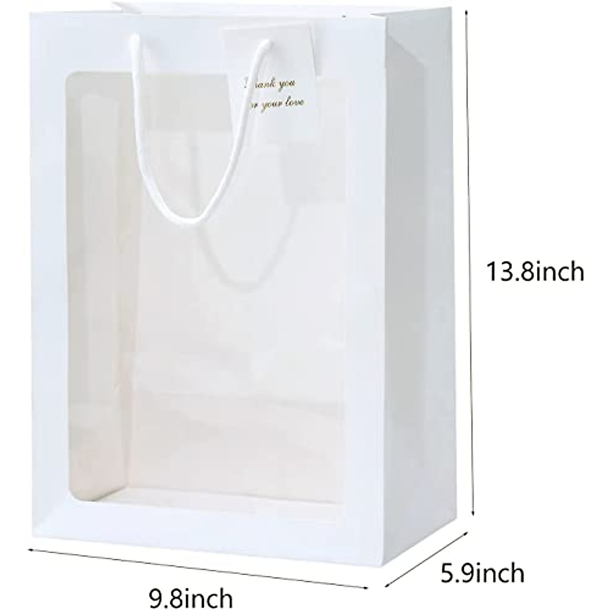 ywbag 10 Pcs Clear Gift Bag With Window, 13.8x 9.8x 5.9 White Transparent Bouquet Gift Bags With Handle for Bridal Shower, Festivals Party