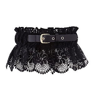 Ayliss Women Elastic Wide Belt Lace Stretchy Wide Waist Dress Belt Fashion Cinch Stretch Waistband Retro Trendy Ladies Belt (Black)