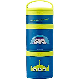 Whiskware Disney Pixar Stackable Snack Containers for Kids and Toddlers, 3 Stackable Snack Cups for School and Travel, Toy Story Buzz Lightyear