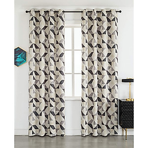 SNLARFOX Geometric Fabric Blackout Curtain, Ombre Blue Cubes Like Print Diamond Polyester Window Curtain Set, 63-Inch Living Room/Home Decor Curtains