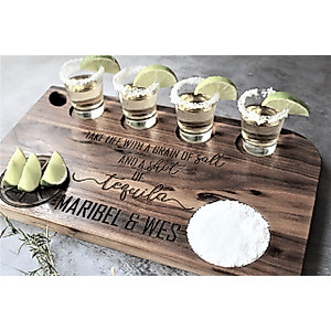 Personalized Tequila Wood Flight Cutting Charcuterie Board for Birthday Fathers Day Mothers Day Wedding Bridal Shower Engagement Gift (Walnut)