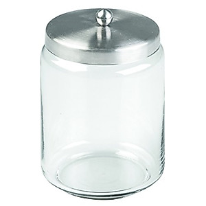 iDesign Forma Bathroom Vanity Glass Apothecary Jar for Cotton Balls, Swabs, Cosmetic Pads - Clear/Brushed Stainless Steel