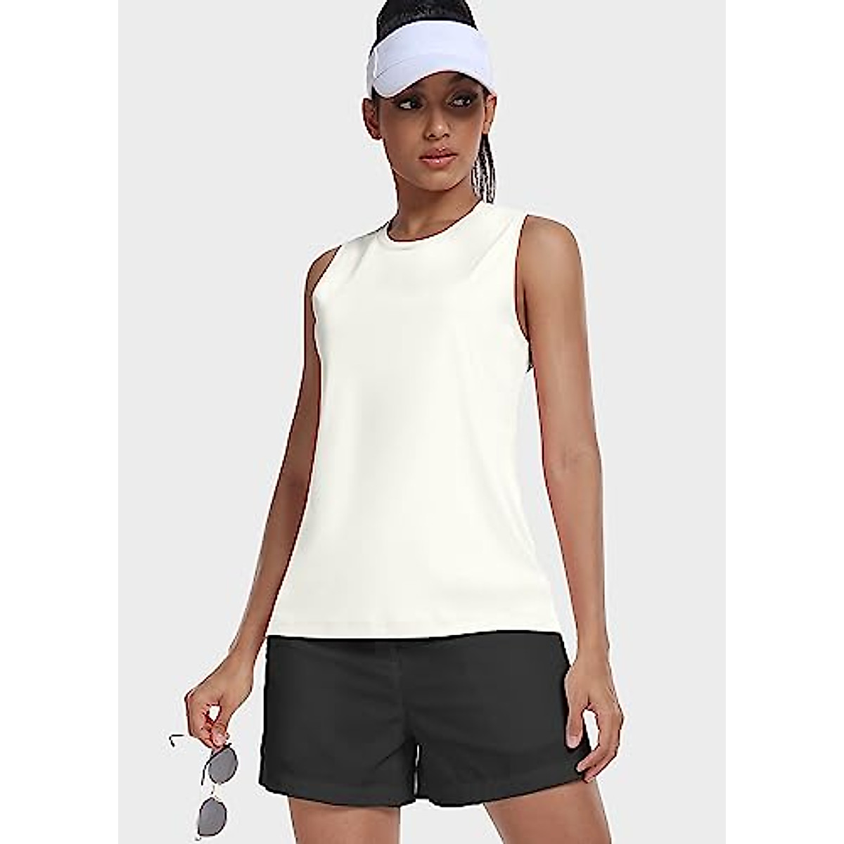 Hiverlay Women's Workout Athletic Running Tank Tops Loose Fit Exercise Sports Gym Muscle Shirts White m