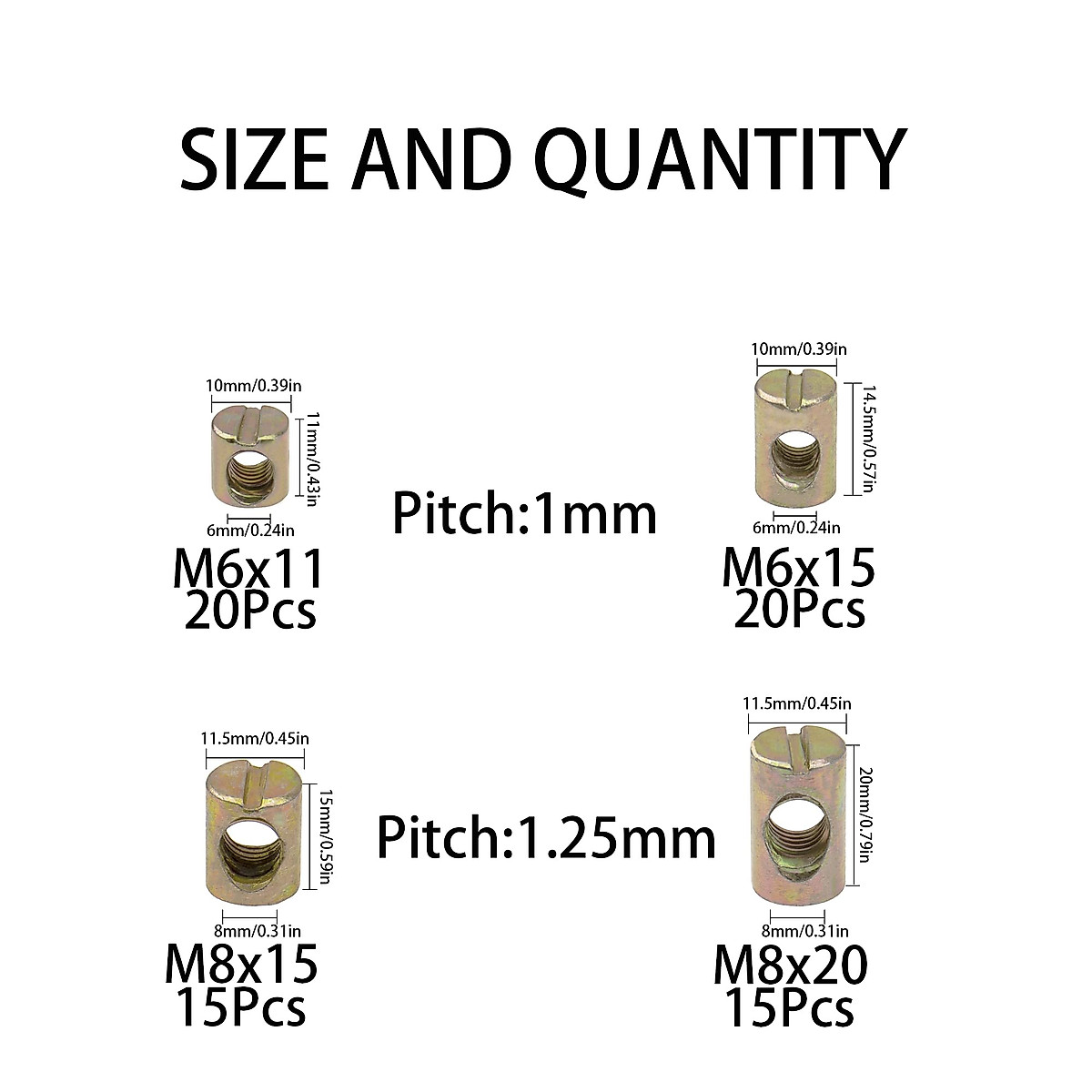 Rrina 70Pcs Metric M6 M8 Barrel Cross Dowel Slotted Nuts for Furniture Beds Chairs 4 Sizes