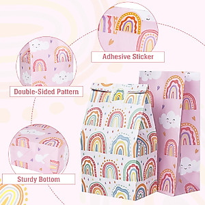 DECORLIFE 24PCS Rainbow Party Favor Bags, 4 Styles, Rainbow Goodie Bags for Birthday Party, Perfect for Girls, Kids, Boys, Stickers Included