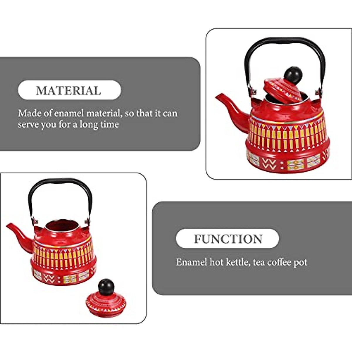 Kichvoe Teapot Tea Kettle Enamel Tea Kettle Enamel Hot Water Kettle Pot Stovetop Safe with Handle Water Heating Pot Coffee Kettle for Stovetop Induction Cooker Red Christmas Green