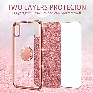 nancheng for Galaxy A23 5G Case, Case for Samsung A23 5G Girls Women Glitter Cute Soft TPU Cover with Ring Kickstand Strap Lanyard Bumper Shockproof Protective Cell Phone Case for A23 5G - Rose Gold