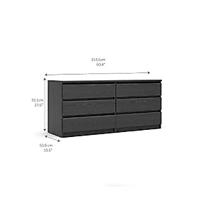 Pemberly Row Modern Contemporary 6 Drawer Wide Double Bedroom Dresser in Black Woodgrain