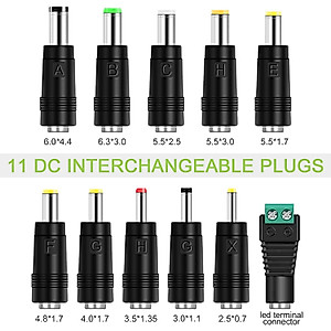 12V 3A AC Adapter Power Supply Charger [12 Volts 3 Amps Regulated Switching Power] with 11 Interchangeable DC Plug for 500mA 600mA 700mA 800mA 900mA 1000mA 1500mA 2000mA 2500mA 3000mA Equipment