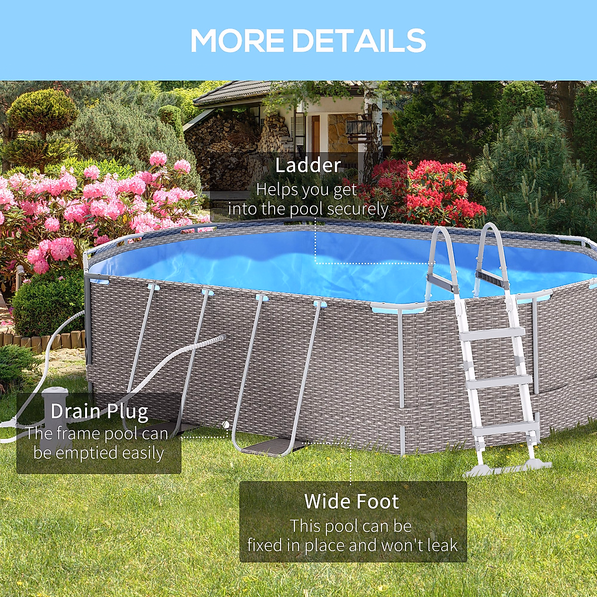 Outsunny 14' x 10' x 3' Above Ground Swimming Pool, Non-Inflatable Rectangular Steel Frame Pool with Filter Pump, Safety Ladder for 1-6 People, Gray