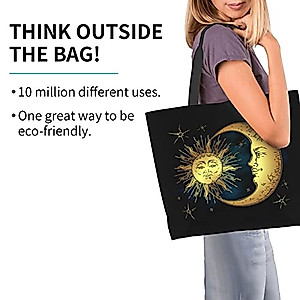 Boho Sun Moon Stars Tote Shoulder Bags Handbags Tote Bags Zipper Shopper Bag Canvas Tote Bag For Women