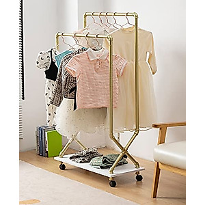 ZYUXUAN Kid Armoire Dress up Rack, Industrial Child Garment Rack, Kids Clothing Rack with Storage Shelf for Small Space, Kid Pipe Clothes Rolling Wardrobe, Costume Organizer Center