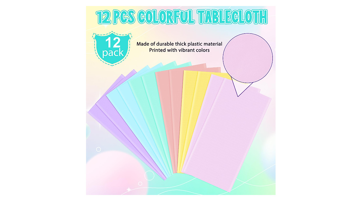 12Pcs Pastel Color Plastic Tablecloths for Parties and Events