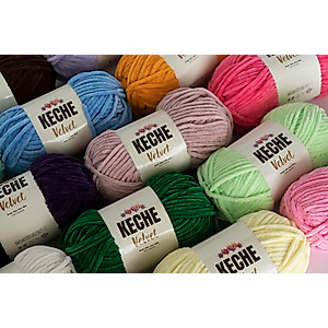 Keche Velvet Yarn for Crocheting, Soft Chenille Bulky Baby Blanket Amigurumi Yarn 2x100 gr (2x132 yds) (2 Skeins) (Powder)