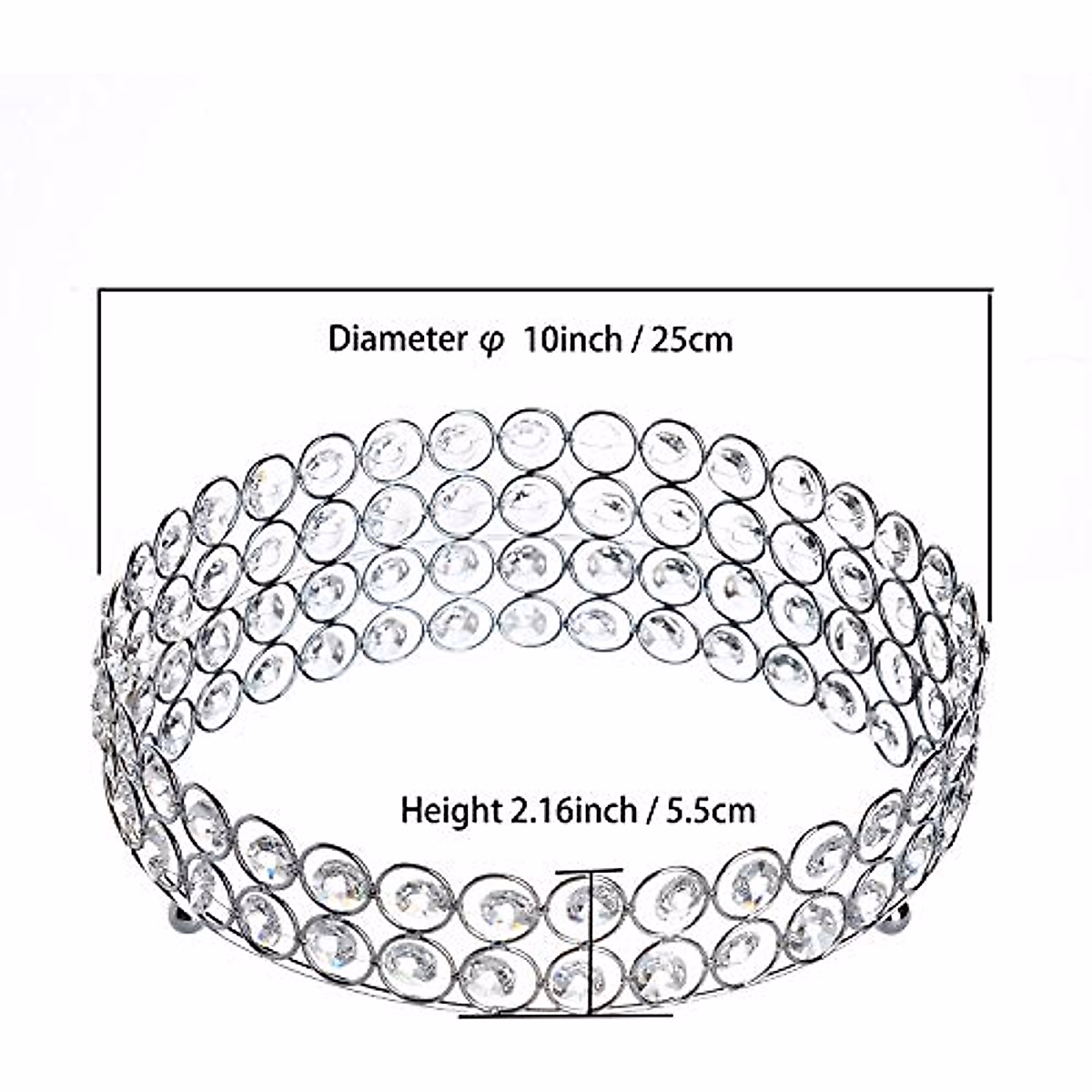 Feyarl Crystal Cosmetic Makeup Tray Jewelry Trinket Tray Organizer Vanity Tray Mirrored Decorative Tray Home Deco Dresser Perfume Skin Care Tray for Christmas Brithday Gift(Round 10" inch) (Silver)