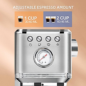 CHULUX Kom-Pro Espresso Machine 20 Bar, Semi Automatic Stainless Steel Coffee Machine for Home Latte Cappuccino Espresso Maker, Powerful Milk Frother Steam Wand