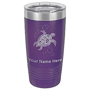 LaserGram 20oz Vacuum Insulated Tumbler Mug, Hawaiian Sea Turtle, Personalized Engraving Included (Dark Purple)