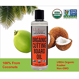 Verdana Organic Cutting Board Oil – Food Grade Kosher Non-GMO – 100% Coconut Derived & Vegan - Butcher Block Oil & Conditioner and Polish for All Wood – NO Mineral Oil Involved – 8 Fl Oz