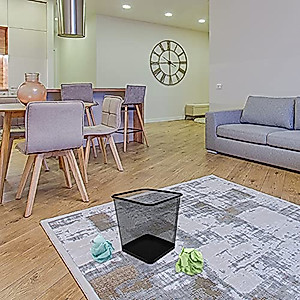 PATKAW Waste Basket Mesh Wastebasket Cylinder Trash Can Iron Garbage Container Square Rubbish Bin for Home Office Bedroom Kitchen Bathroom Black Wire Trash Bin