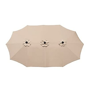 Bigroof 15ft x 9ft Patio Double-Sided Umbrella with Base & Crank, Extra Large Rectangular Outdoor Umbrella for Patio, Lawn & Garden, Beige