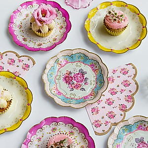 Talking TablesVintage Floral Paper Plates Pack of 24 - Pink, Blue, Yellow, Scalloped Edge, Truly Scrumptious, Disposable Tableware For Birthday, Garden Party, Afternoon Teas, Baby Shower, Wedding