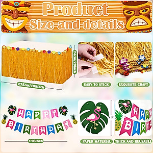 161Pcs Hawaiian Luau Party Decorations Pack, Tropical Beach Themed Summer Pool Party Supplies Including Aloha Backdrop, Flamingo Birthday Banner, Grass Table Skirt, Palm Leaves and Hibiscus, Pineapple