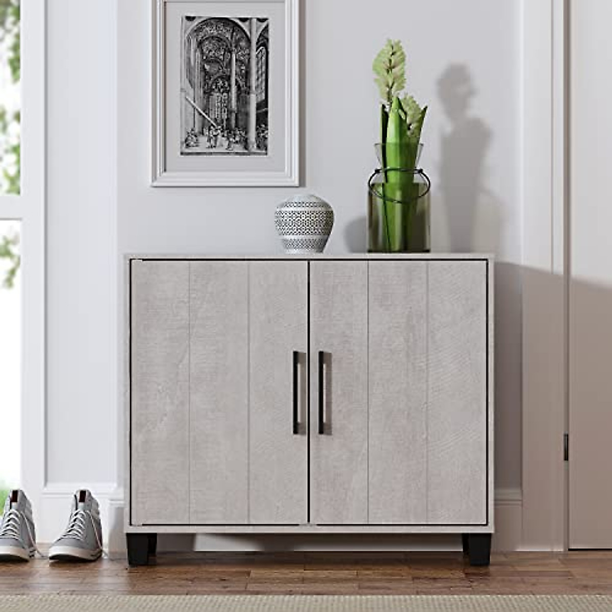 Galano Lucca 12 Pair Shoe Storage with Adjustable Shelf, Wood Freestanding Organizer for Entryway, Small Narrow Shoe Rack Cabinet, Easy Assembly, 13.1" D x 31.1" W x 26.2" H, Dusty Grey Oak