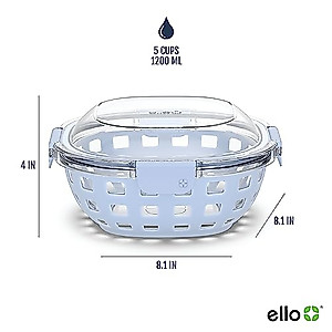 Ello DuraGlass Food Storage Glass Lunch Bowl Container - Meal Prep Container with Silicone Sleeve and Airtight Lid, 5 Cup, Blue