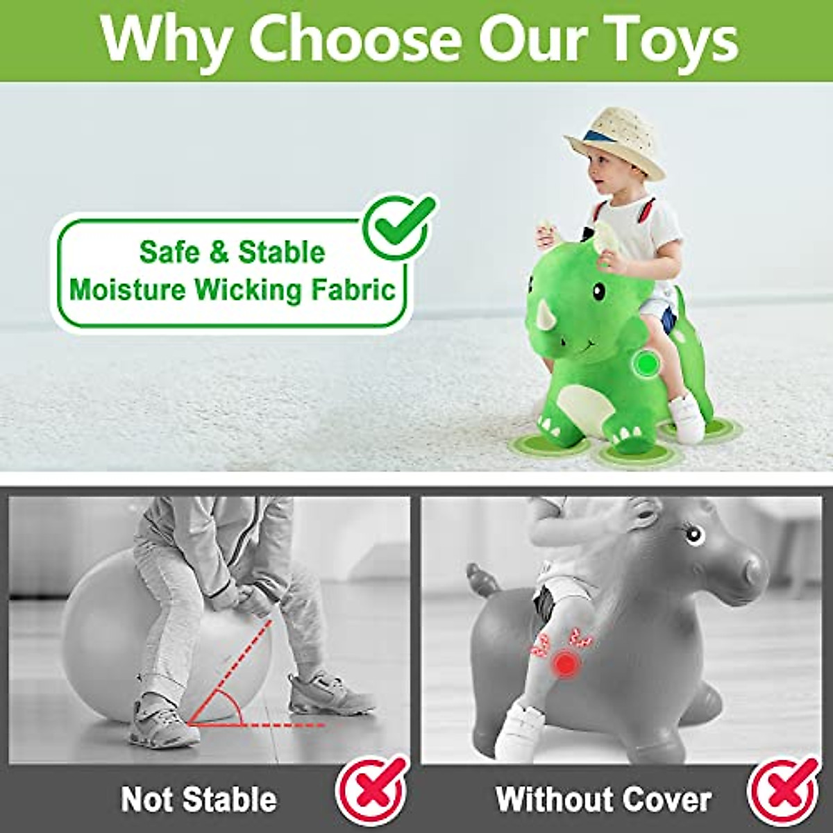 iPlay, iLearn Bouncy Pals Kids Dinosaur Hopper Toys, Toddler Plush Triceratops Hopping Horse W/Pump, Outdoor Indoor Ride Bounce Animal, Activity Birthday Gifts for 18 24 Month 2 3 4 Year Old Boy Girl