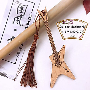 Bamboo Guitar Bookmark with Tassel Bass Bookmarks for Men Women Book Lovers Bass Guitar Band Gifts for Men Women Book Marks Accessories Unique Music Lover Gifts 4pcs