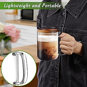 DRASTAR Glass Coffee Mugs, 20 oz Clear Coffee Cups with Acacia Wood Lid, Large Coffee Mug Set of 2, Tea Glass Cups with Handles, Glass Coffee Cups for Latte, Espresso, Tea
