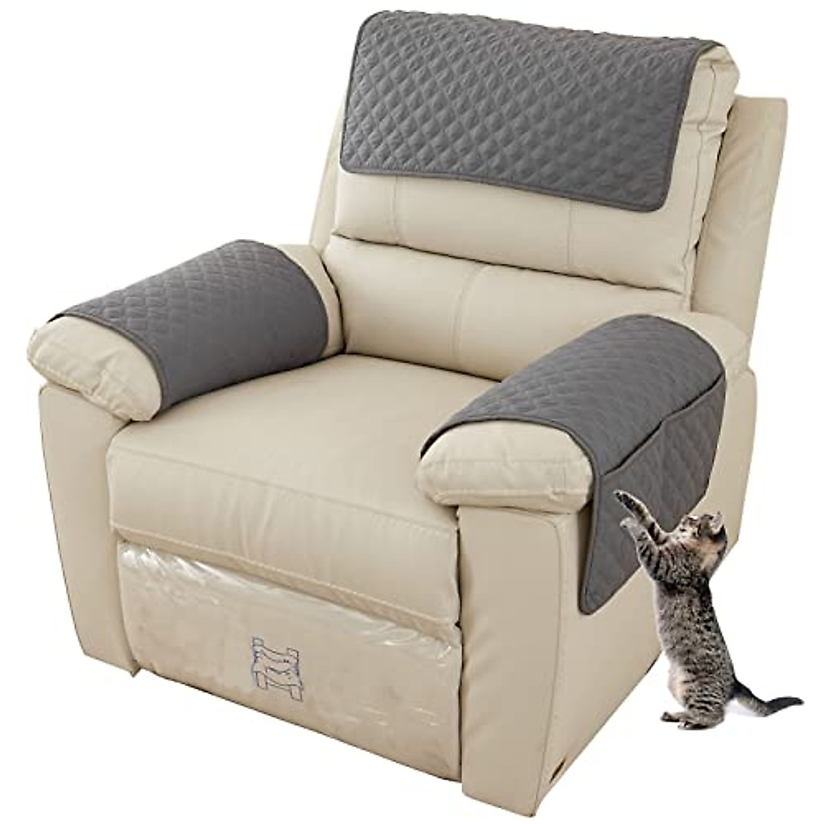 EXTLEZSA Sofa Armrest Cover, Headrest Cover for Recliner Chair Arm Cover,Armchair Slipcover Nonslip Quilted Furniture Protector for Pets Leather Sofa Couch (Dark Gray,1 Person (Set of 3))