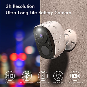 Menggood Security Cameras Wireless Outdoor (2 Pack), 2K Battery Powered Outdoor Camera AI Motion Detection, Spotlight Siren Alarm, Color Night Vision, 2-Way Audio, No Monthly Fee, Works with Alexa